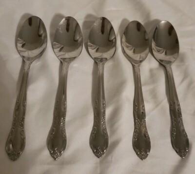 SET OF 5 UTICA CUTLERY STAINLESS FLATWARE UTI43 TEASPOONS ~Floral~ | eBay