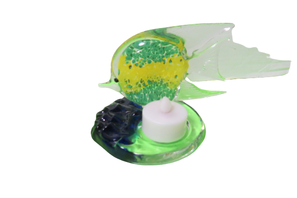 Partylite Angel Fish Tea Light Glass Candle Holder Blue Waves W/New ...