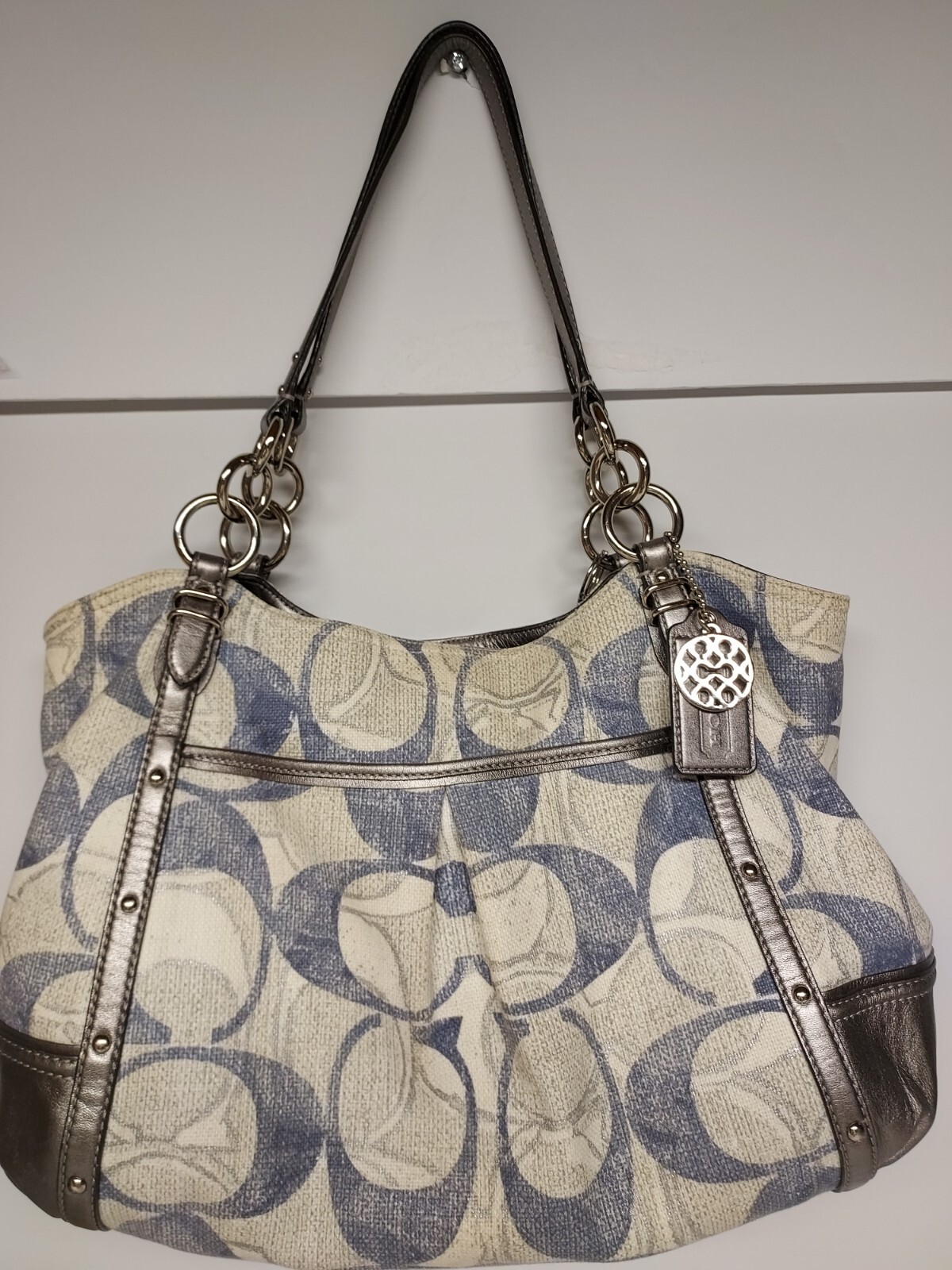 Coach Signature Blue Gray Ivory Handbag 2 Zippered In… - Gem