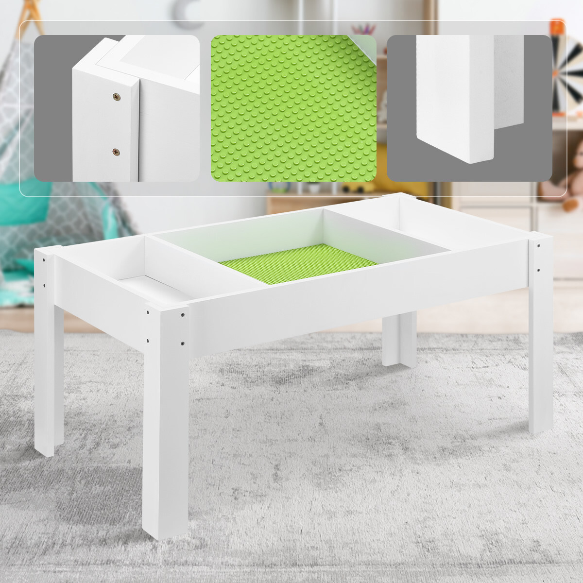 Wooden Kids Blocks Building Activity Table Toys Storage Play Center ...