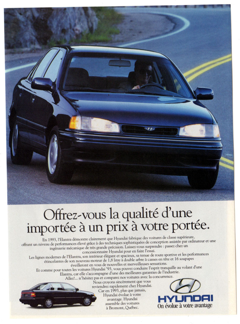 1993 HYUNDAI Elantra Vintage Original Print AD | Black car photo road ...