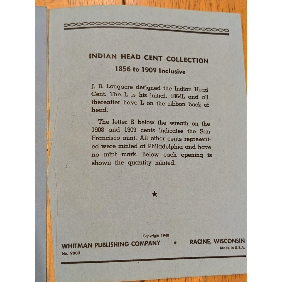 Indian Head Cent Folder/Pennies 1863-1909 | eBay