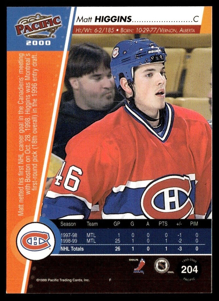 1999-00 Pacific Matt Higgins #204 | eBay