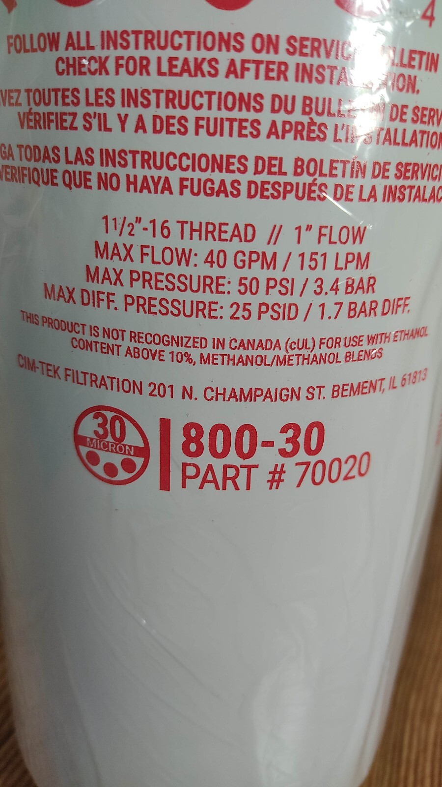 NEW CIM-TEK Filtration 70020 Particulate Removal Gasoline Diesel Filter ...