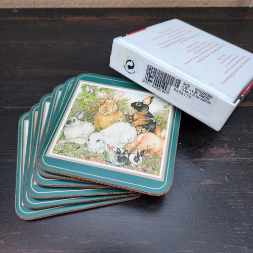 Vintage Pimpernel Bunny Rabbits Cork Coasters Set of 6 England Cottage ...