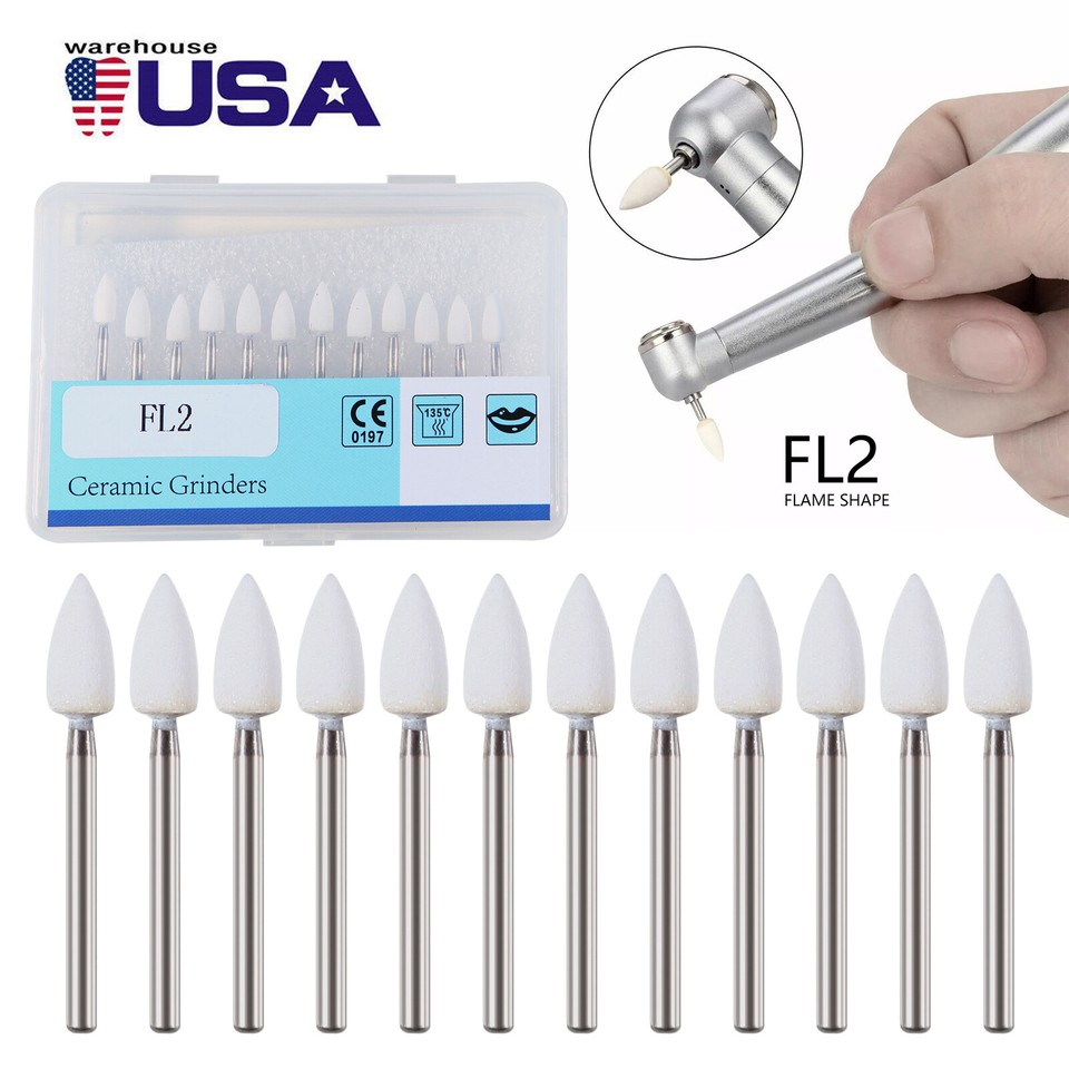 Dental White Stone High Speed Polishing Burs Cone/Flame/Round Aluminum ...