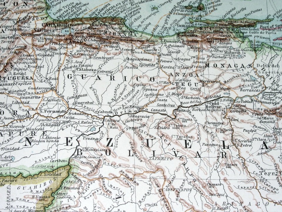 1912 ANTIQUE MAP OF PANAMA COLOMBIA VENEZUELA ECUADOR PERU BRAZIL ...