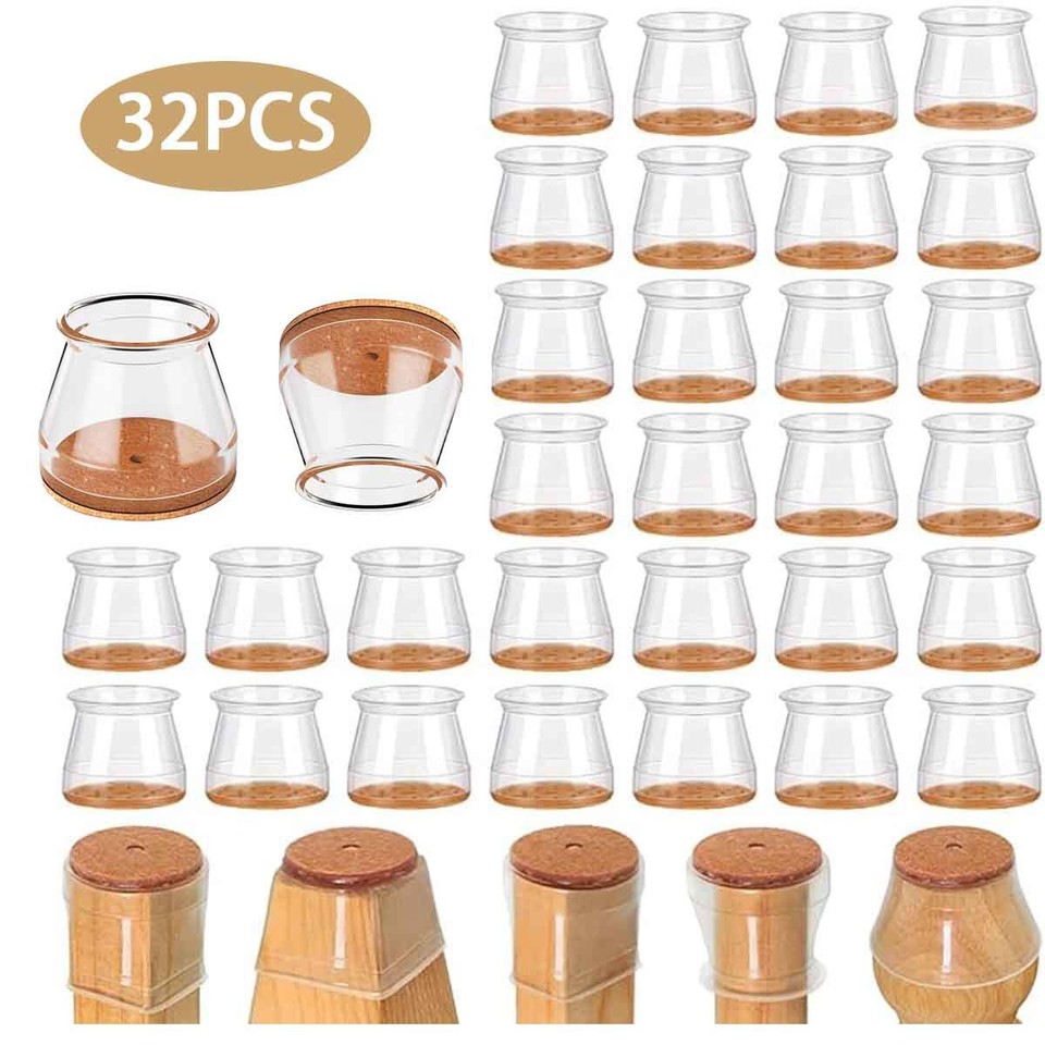 8~48pcs Medium Silicone Chair Leg Floor Protectors Transparent Table ...