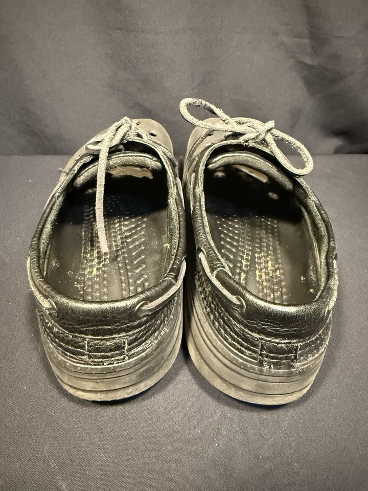 Crocs Black Leather Islander Pitcrew Sport Boat Shoes Mens US Size 9 ...