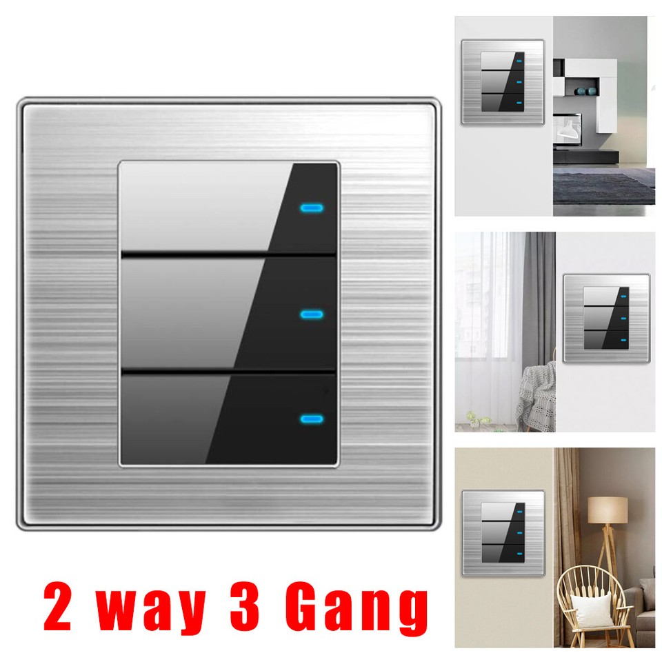 86mm Mirror Stainless Steel Switch Panel LED Wall Light Switch 1 2 3 ...