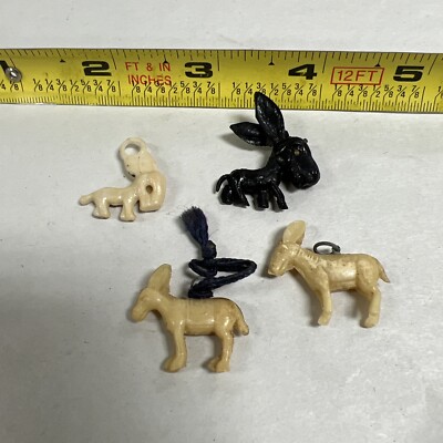LOT OF 4 VINTAGE CELLULOID VARIOUS DONKEY MULE CHARMS CRACKER JACK TOY ...
