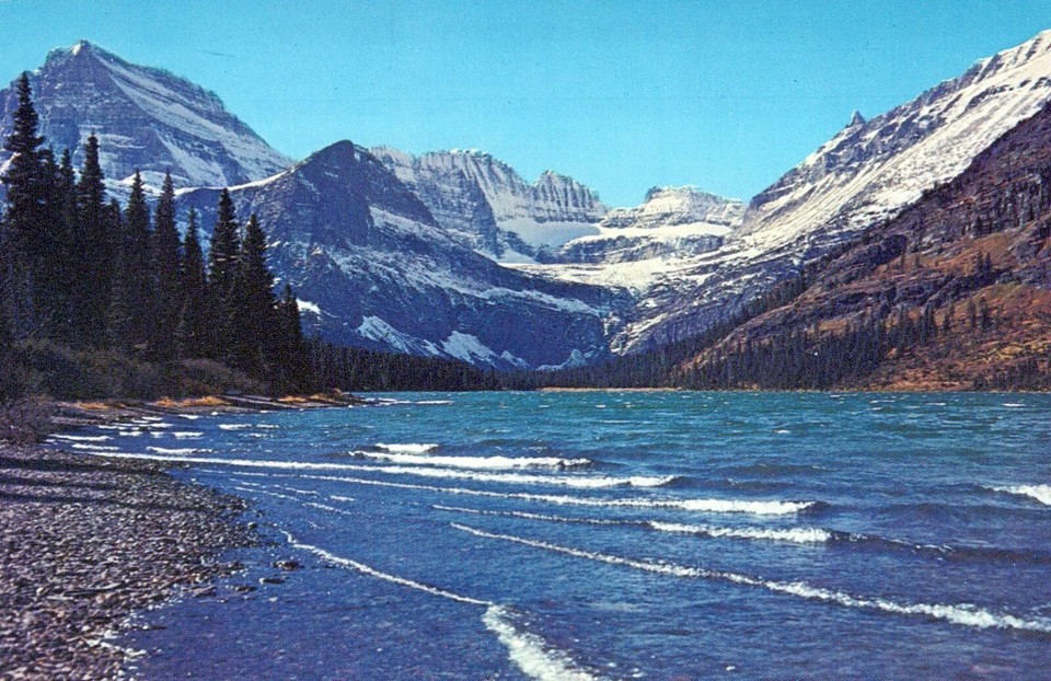 Whitecaps Josephine Lake Glacier National Park Montana Vintage Chrome ...