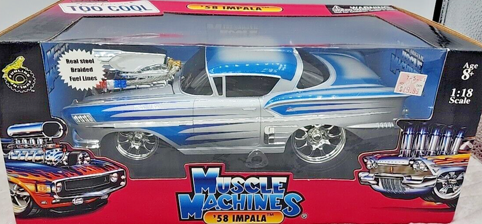 VINTAGE "MUSCLE MACHINE" 1958 CHEVY IMPALA SILVER/BLUE "TOO COOL" NEW ...