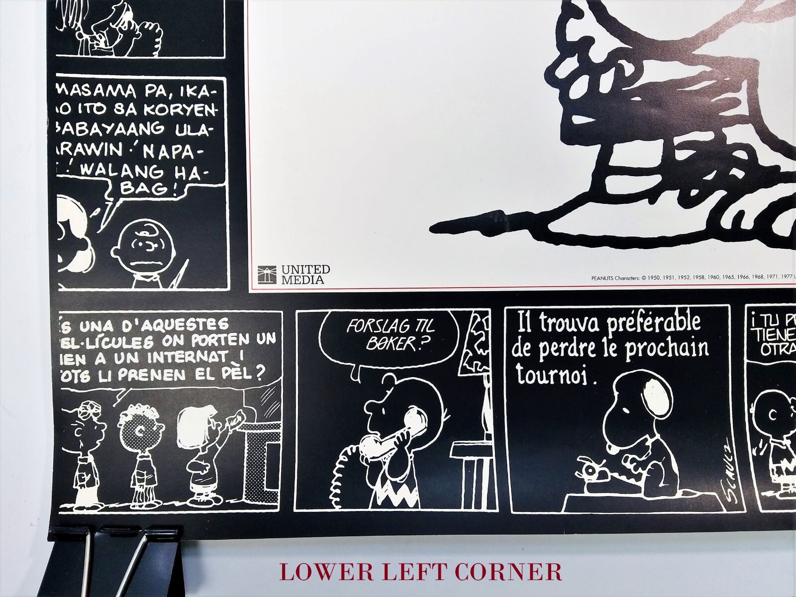 Vtg PEANUTS POSTER Snoopy Charlie Brown MULTILINGUAL Comic Strip Panels ...