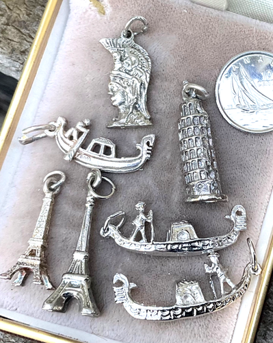 Vintage EUROPE TRAVEL CHARMS 800 Continental Sterling PARIS ROME VENICE ...