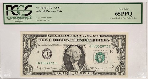 US Mint Error Note 1977A $1 Federal Reserve Note Fr.1910 PCGS 65 PPQ ...