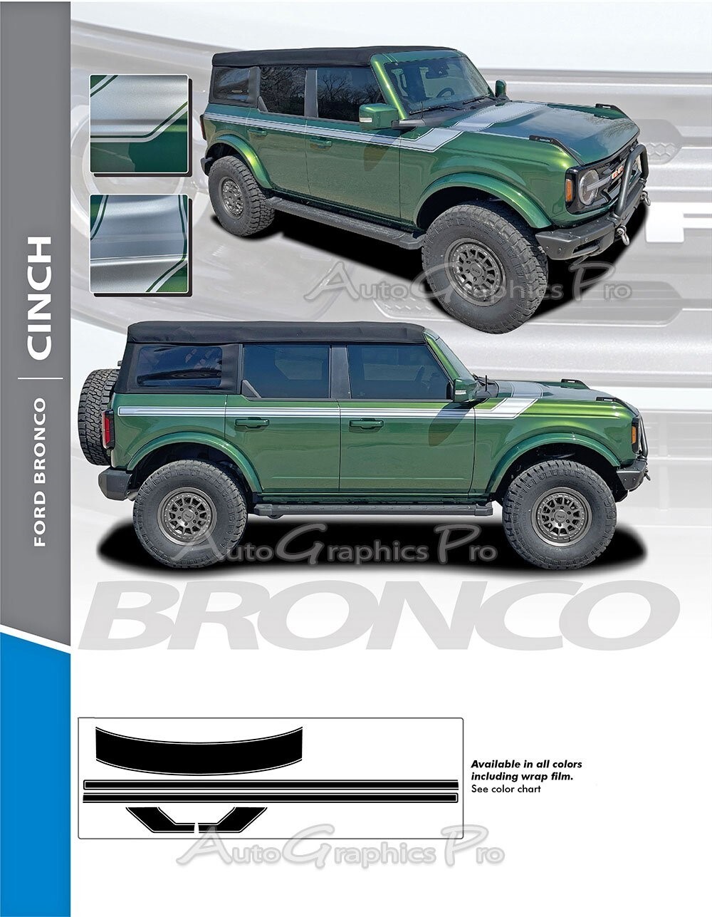 2021-2025 Ford Bronco Full Size Stripes Side Decals CINCH Door Vinyl ...