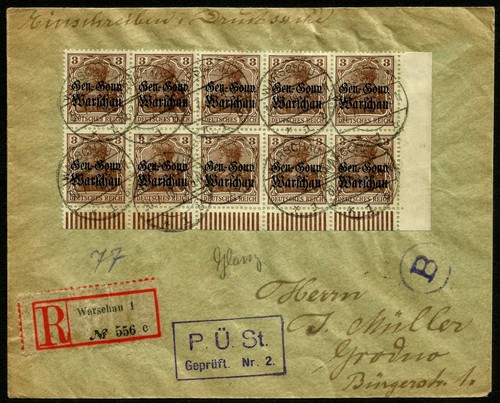 GERMANY OCCUPATION POLAND, WARSCHAU to GRODNO, WWI WAR CENSOR BOX, YEAR ...