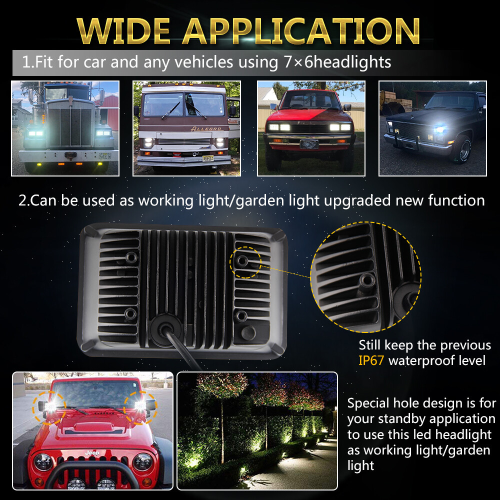 2x LED Headlights High Beam 4x6" Inch Fog Light for Freightliner Fld120 ...