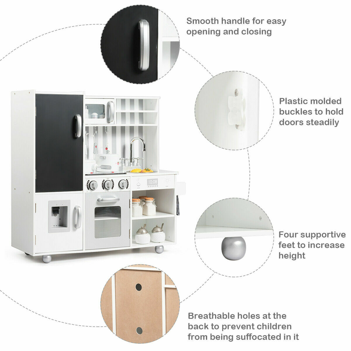 Kids Wooden Pretend Kitchen Playset Cooking Toys w/ Utensils,Sounds ...