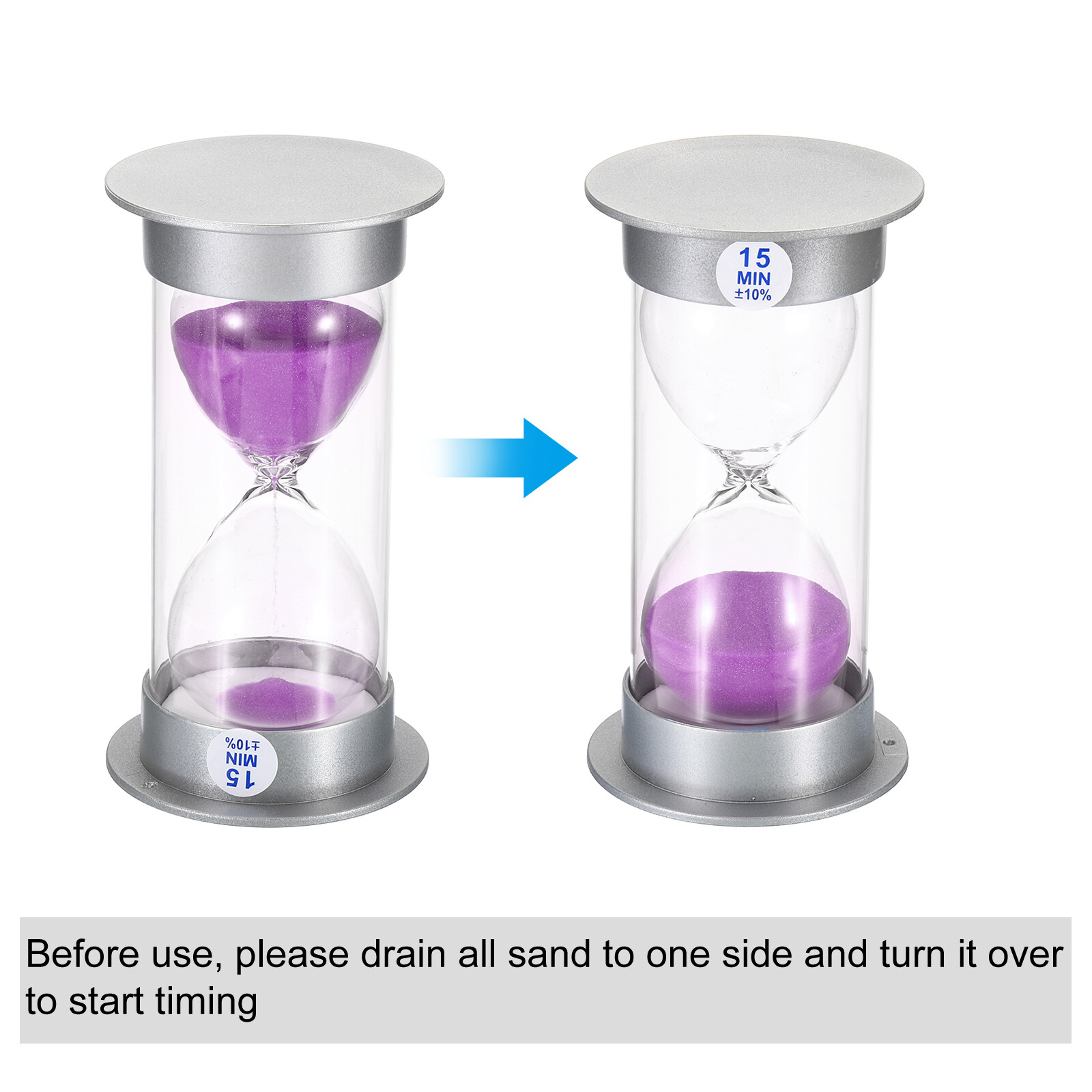 15 Minute Sand Timer, Sandy Clock Count Down Sand Glass, Purple Sands ...