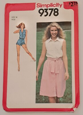 Simplicity Pattern 9378 Misses Retro Playsuit & Button Front Skirt Size 16 FF | eBay