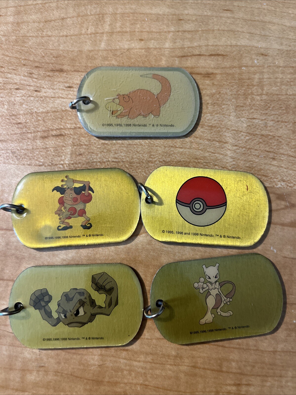 1998 Vintage Pokemon Collectible Dog Tags Lot of 5 Mewtwo Mime Geodude ...