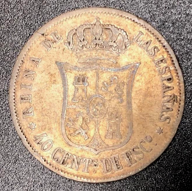 Spain, 1866, 40 Centimos, Isabel II, silver coin with beautiful toning ...