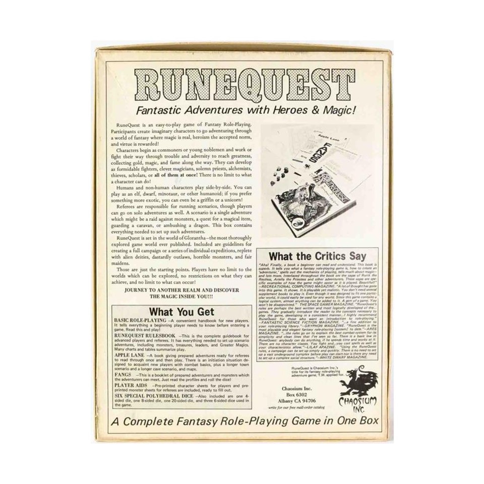 Chaosium Runequest RuneQuest (2nd Ed, 1st, Thick Box, SPI Master Librar ...