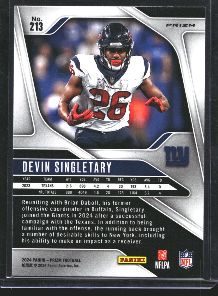 Devin Singletary 2024 Panini Prizm Black and White Checker New York ...
