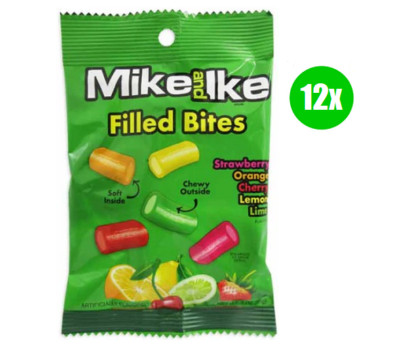 12x Bags Mike and Ike Filled Bites Assorted Fruit Flavors Soft Chewy ...