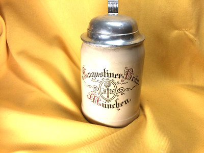 German Augustiner-Brau, Munchen 0.5L Brewery Pewtew Lidded Beer Stein ...