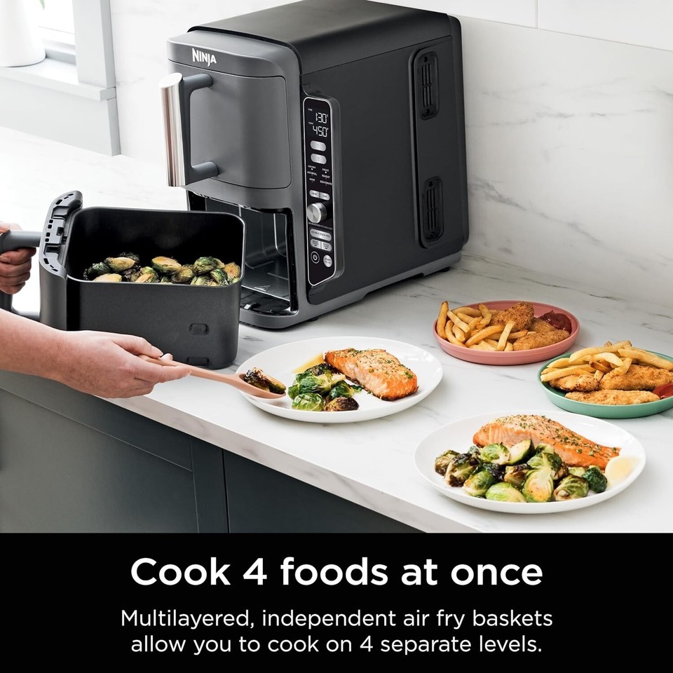 Ninja SL401 DoubleStack XL 2-Basket Air Fryer Cooks 4 Foods at Once 10 ...