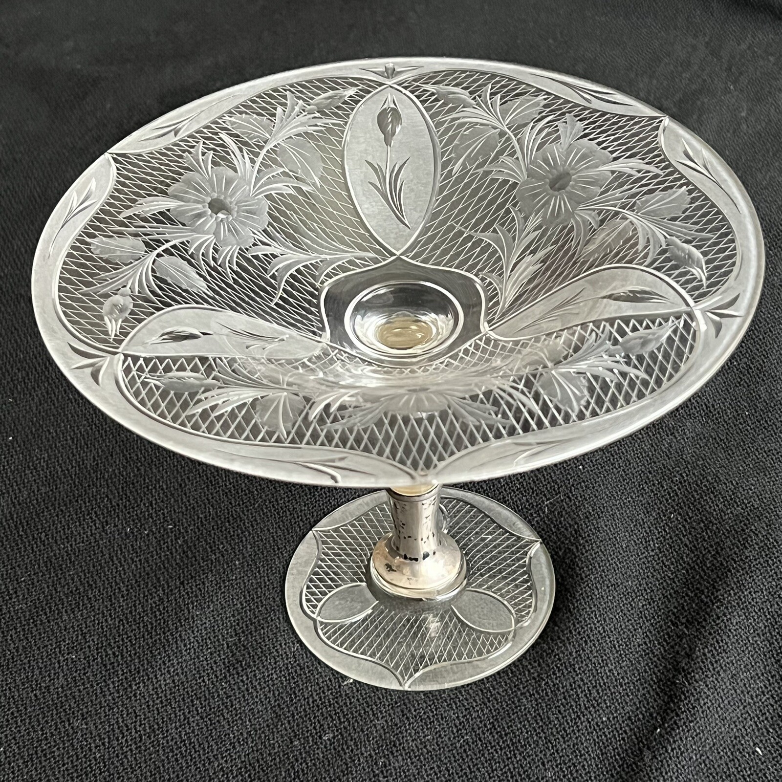 1920s Unusual Libbey Rock Sharpe Intaglio Cut Glass Compote Silver ...