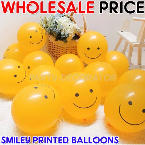 100 x SMILEY YELLOW 12" FACE BALLOONS Latex Rubber Helium Party Decor ...
