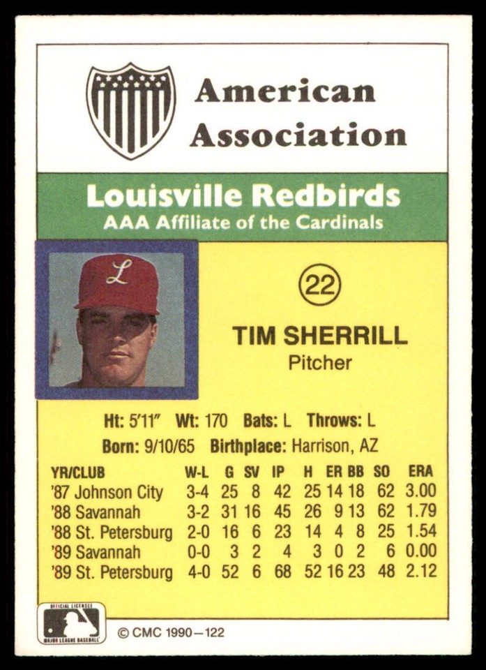 1990 CMC Louisville Redbirds #22 Tim Sherrill | eBay