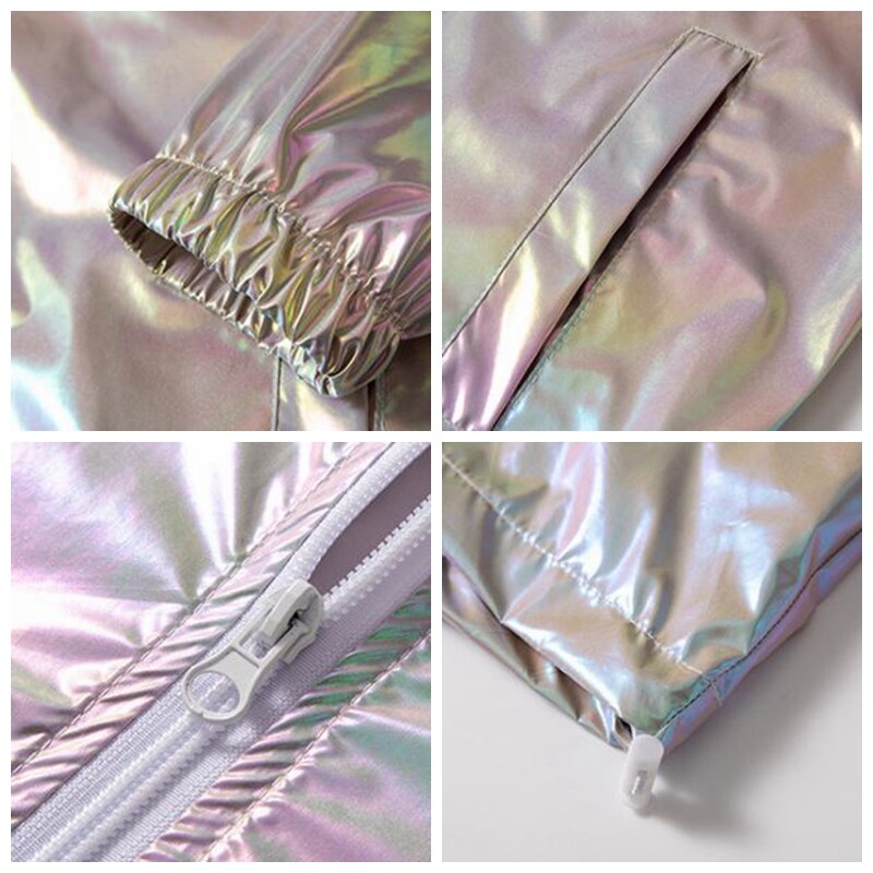 Unisex Hooded Coat Iridescent Shiny Holographic Jacket Harajuku Fashion ...