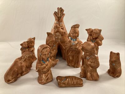 Vintage Provincial Mold Ceramic Native American Nativity Set 10 Pcs ...