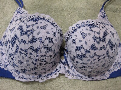 VICTORIA'S SECRET 36D BALCONET BRA, WHITE LACE CUPS OVER PURPLE, DBL ...
