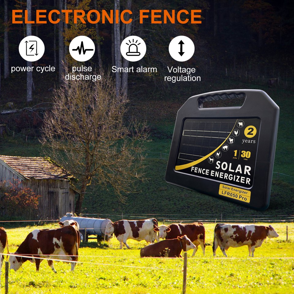 8W Solar Pannel Charge 48KM Electric Fence For Animals Cattle Poultry ...