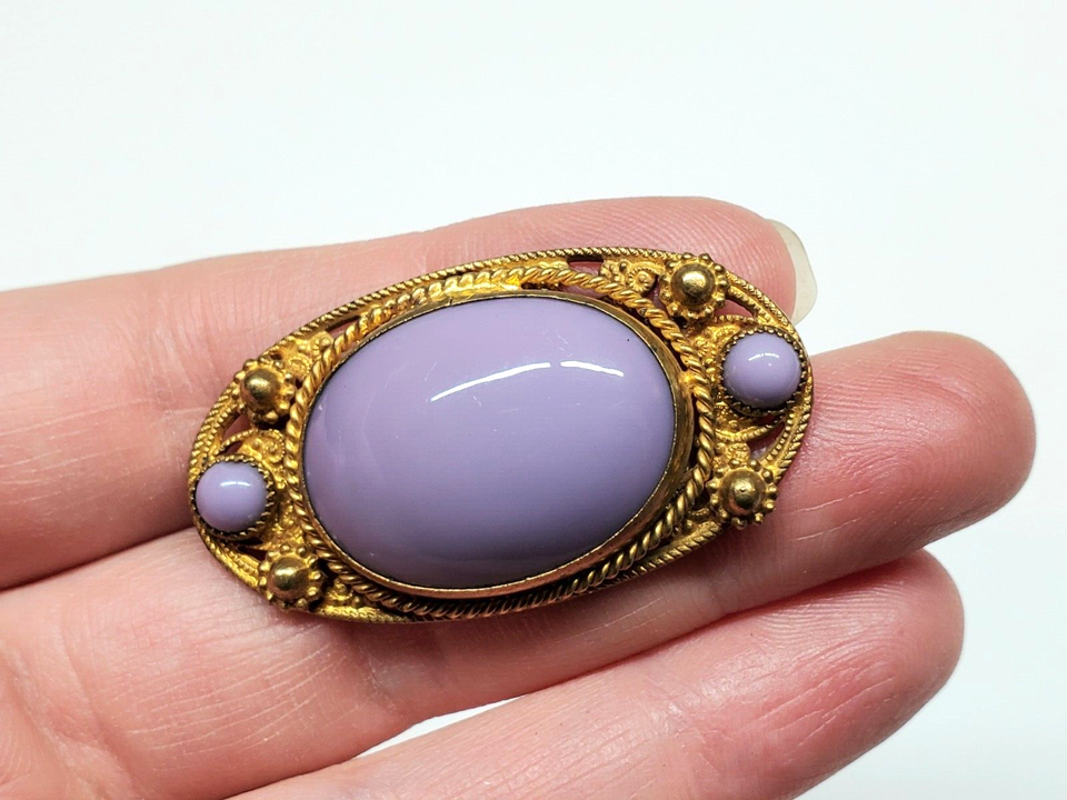 Vintage Czech Lavender Glass Purple Filigree Brass Etruscan Revival ...