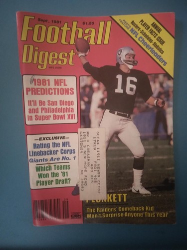 Football Digest September 1981 Jim Plunkett NFL Predictions | eBay