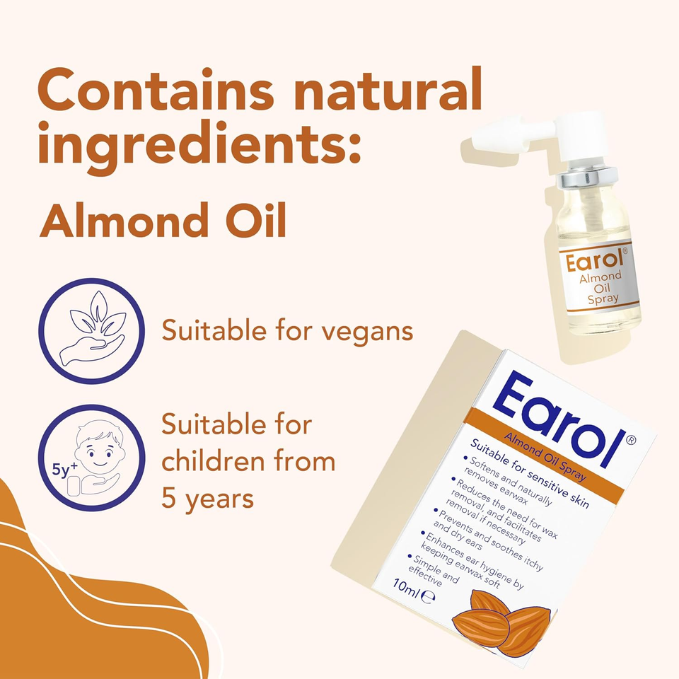 Earol Almond Oil Ear Spray - Safe Ear Wax Removal, 10ml Metered Dose ...