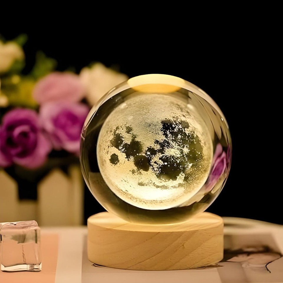 "Crystal Ball Night Lamp - 3D LED Moon Star Light, Touch Sensor, USB ...