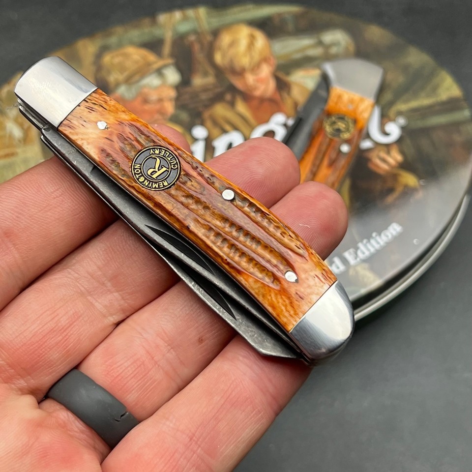 Remington Brown Jigged Bone Lockback & Trapper Folding Knife Collector ...