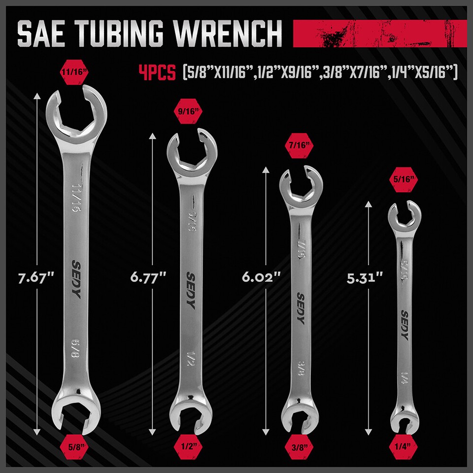 Flare Nut Wrench Fully Polished Metric MM & SAE Brake Line Spaner with ...
