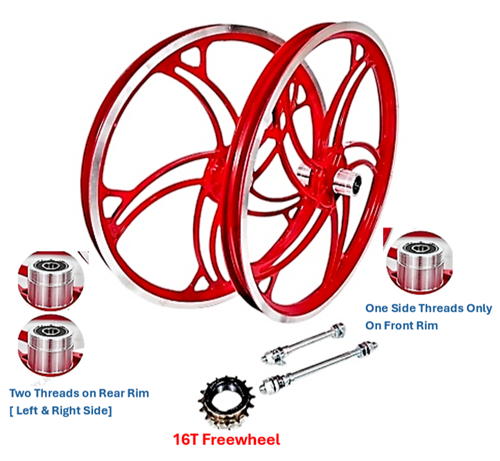 20 Inch RED Color Alloy Sport Rim With Hubs And 16T Freewheel For BMX ...