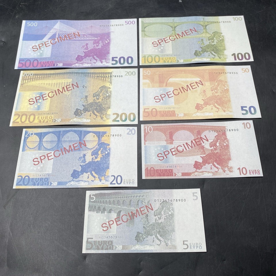 2001 Euro Specimen Set - 7 Notes 5, 10, 20, 50, 100, 200, 500 - Crisp ...