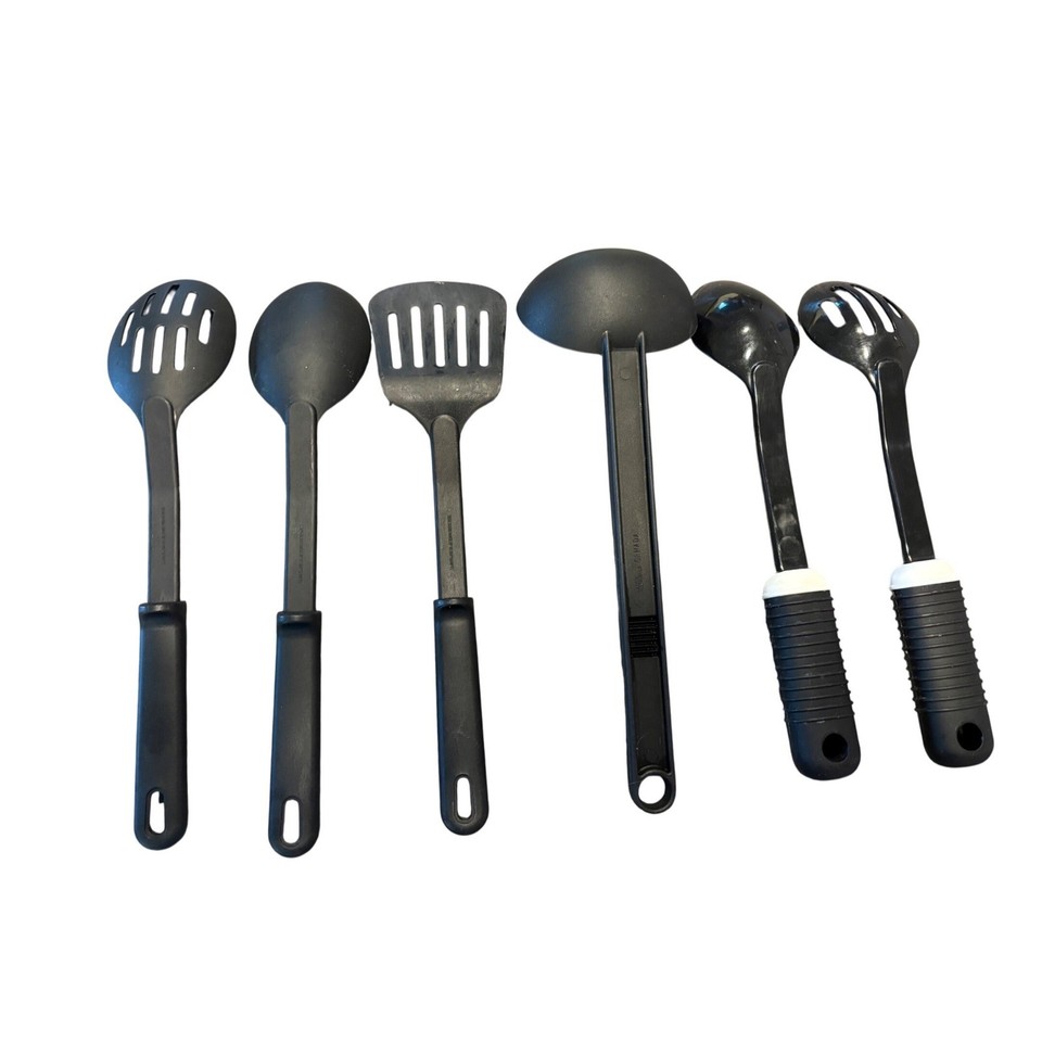 Heat Resistant Kitchen Utensil Lot Black Nylon Spatulas Spoons Ladle ...