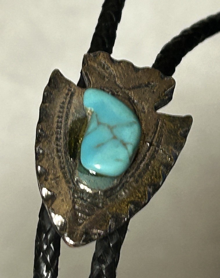 Vintage Silver Tone Turquoise Native American Style Arrowhead Bolo Tie ...